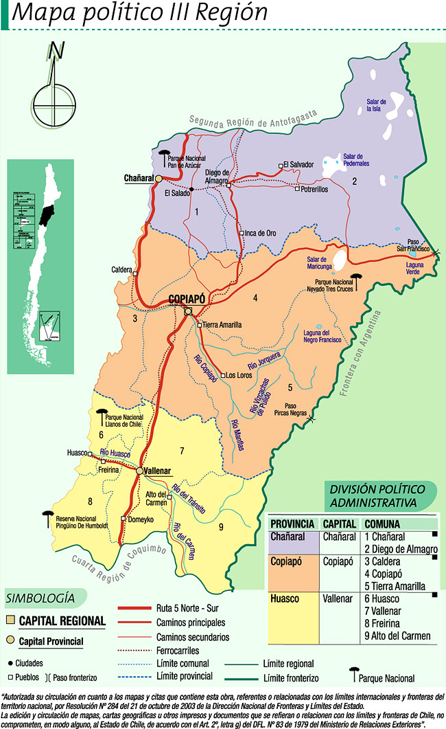 Mapa político III Región - Icarito